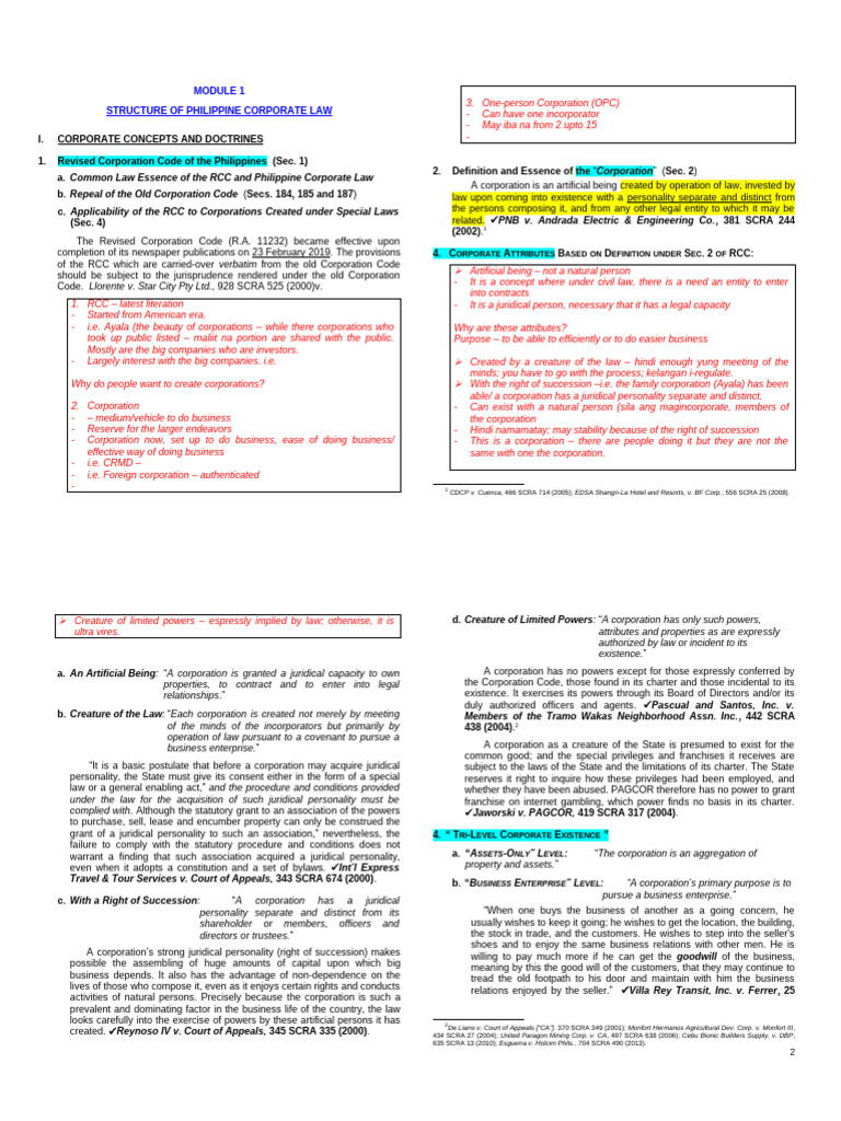 Corpo Notes - Modules 1 To 5 | PDF | Corporations | Business