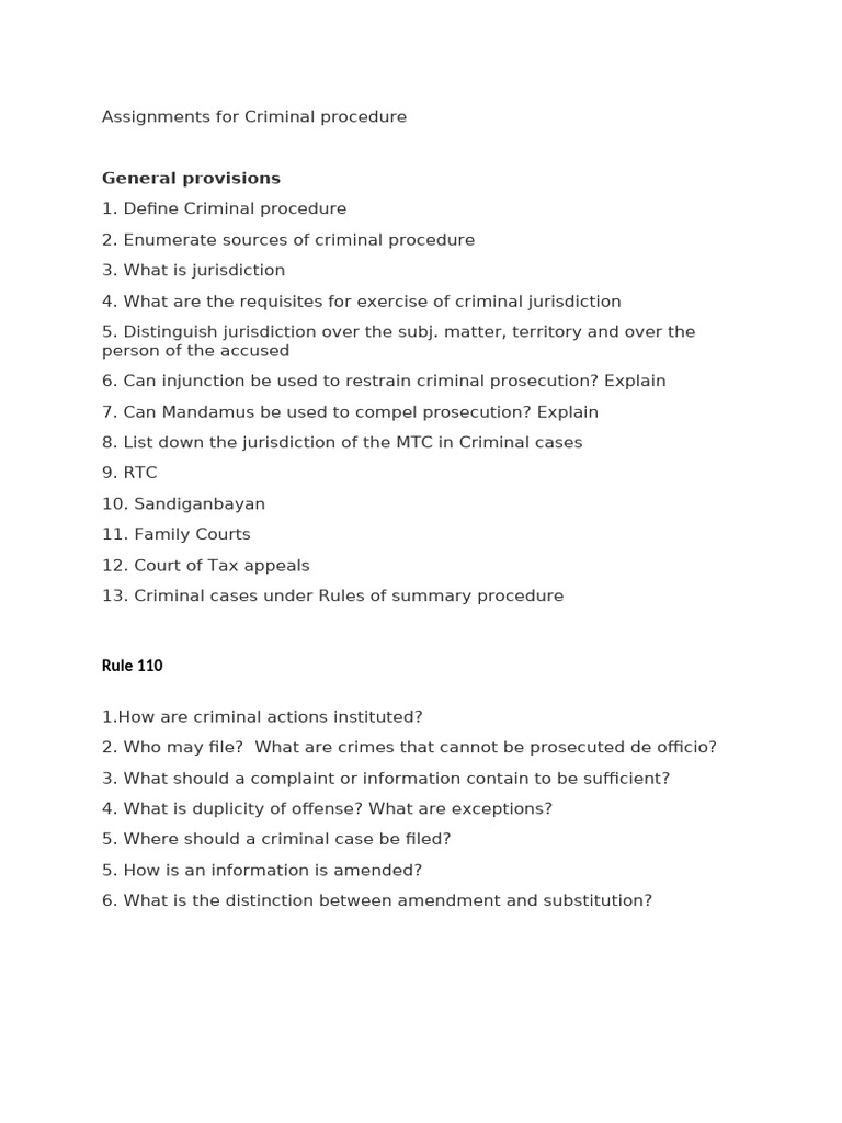 Assignments For Criminal Procedure | PDF | Plea | Search Warrant