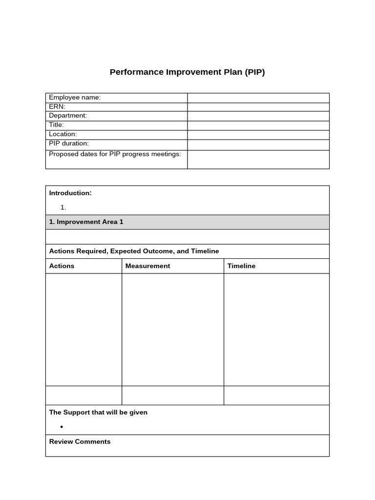 Performance Improvement Plan - Template | PDF