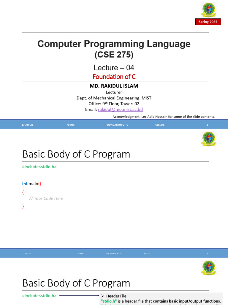 Lec 04 - Foundation of C - 2 | PDF | Reserved Word | Integer (Computer Science)