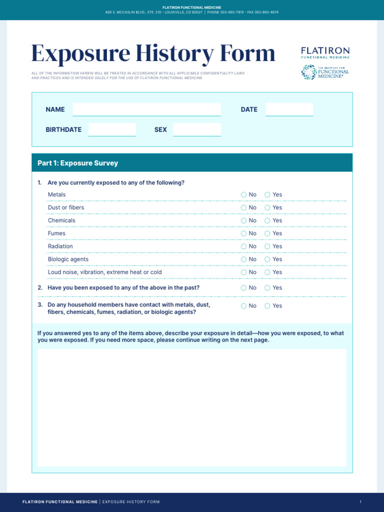 Flatiron Functional Medicine Exposure Form | PDF | Personal Protective ...