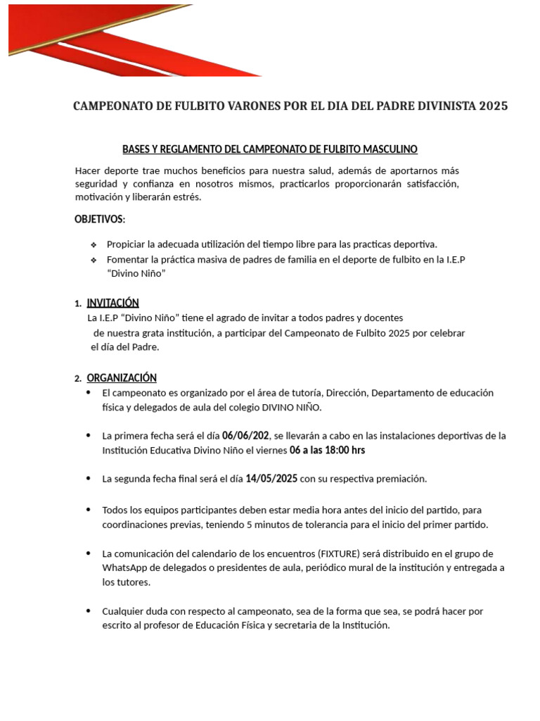 Campeonato Fulbito Varones 2025 Divino Niño | PDF