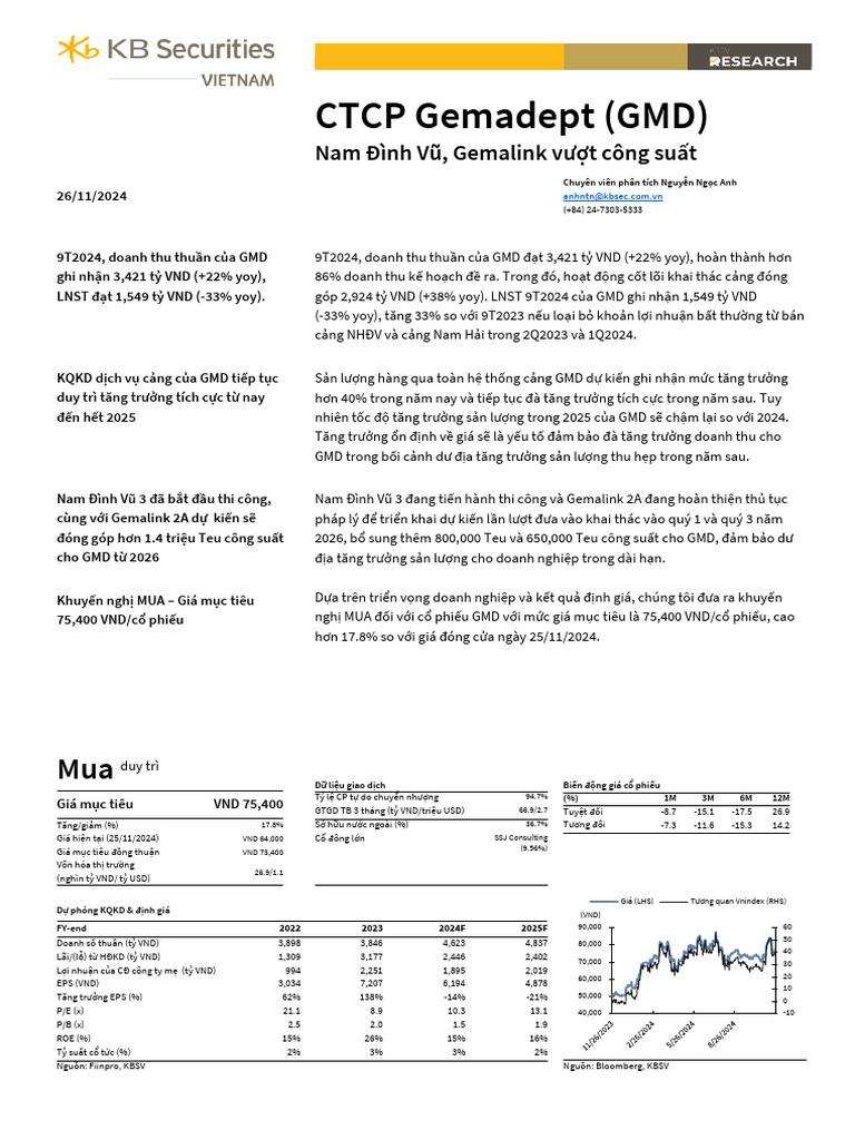 CTCP Gemadept (GMD) : Nam Đình Vũ, Gemalink vượ ấ | PDF