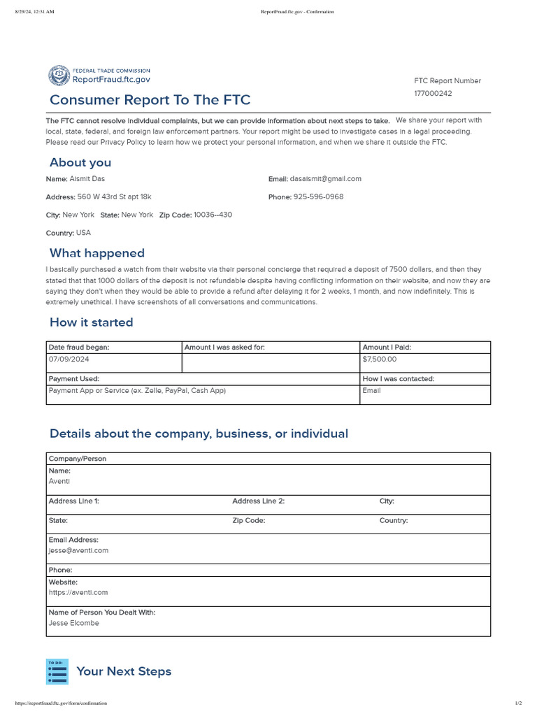 ReportFraud - Ftc.gov - Confirmation | PDF | Credit Card | Federal ...