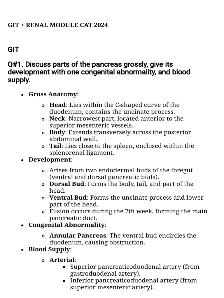 GIT and Renal Anatomy Overview 2024 | PDF | Kidney | Gout