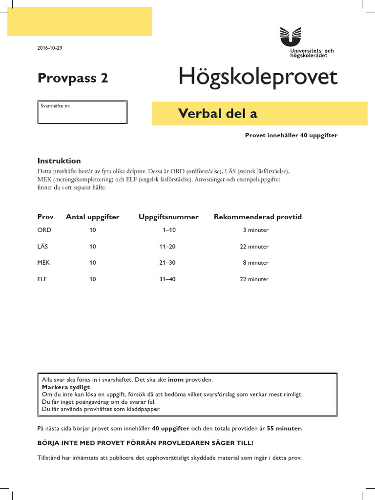 2016ht Provpass 2 Verbal | PDF
