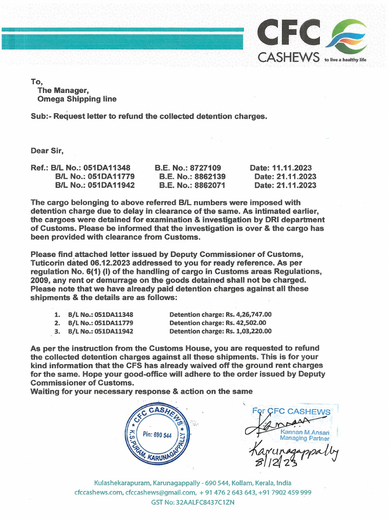 Shipping Line Letter | PDF