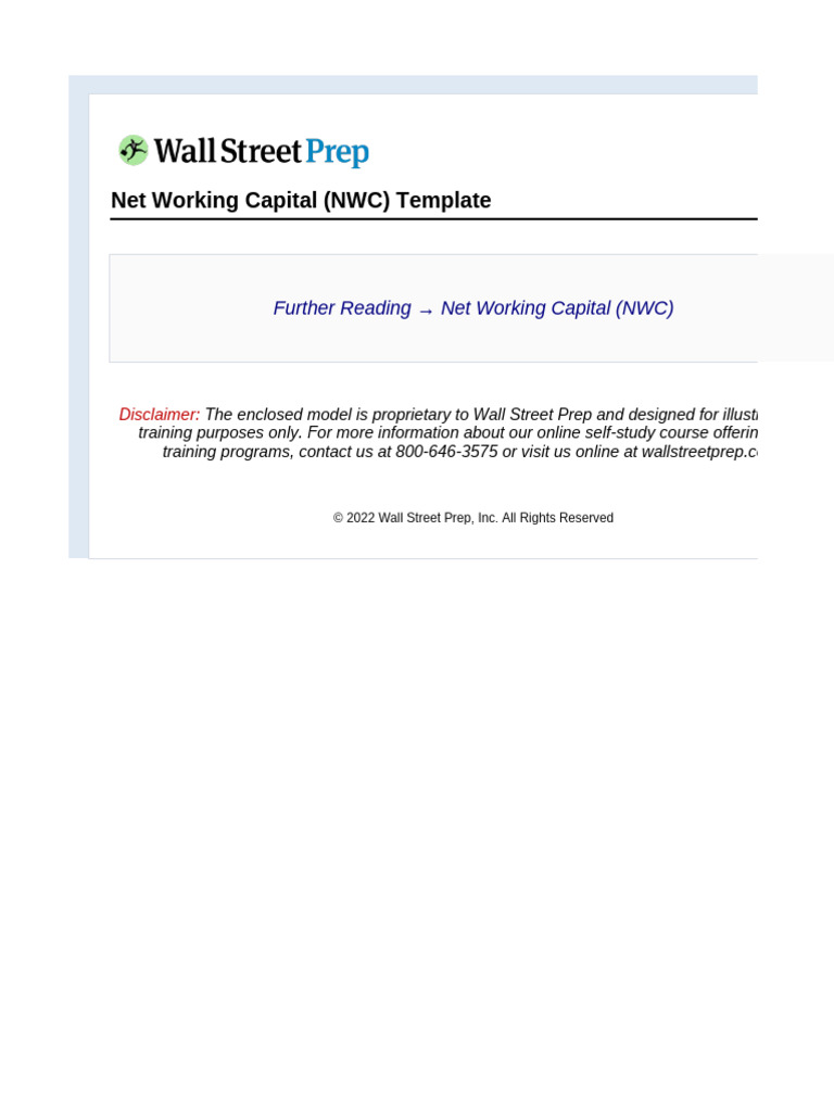 WSP Net Working Capital NWC VF | PDF