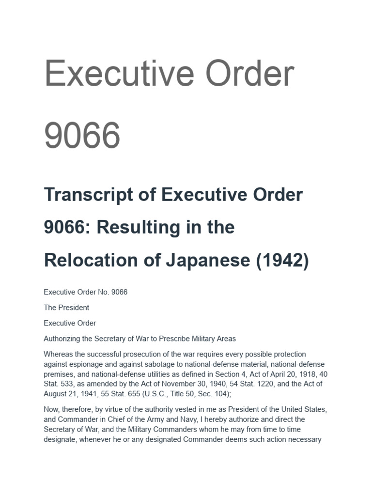 Executive Order 9066 Overview | PDF | Executive Order | Public Law
