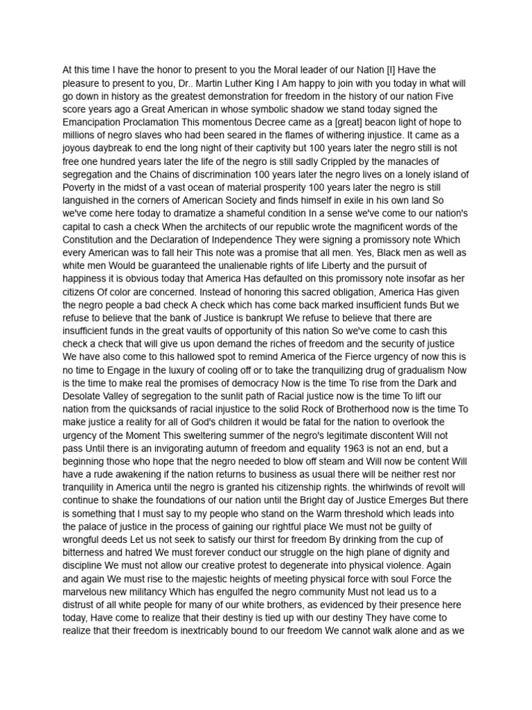 Martin Luther King - I Have A Dream - Speech | PDF
