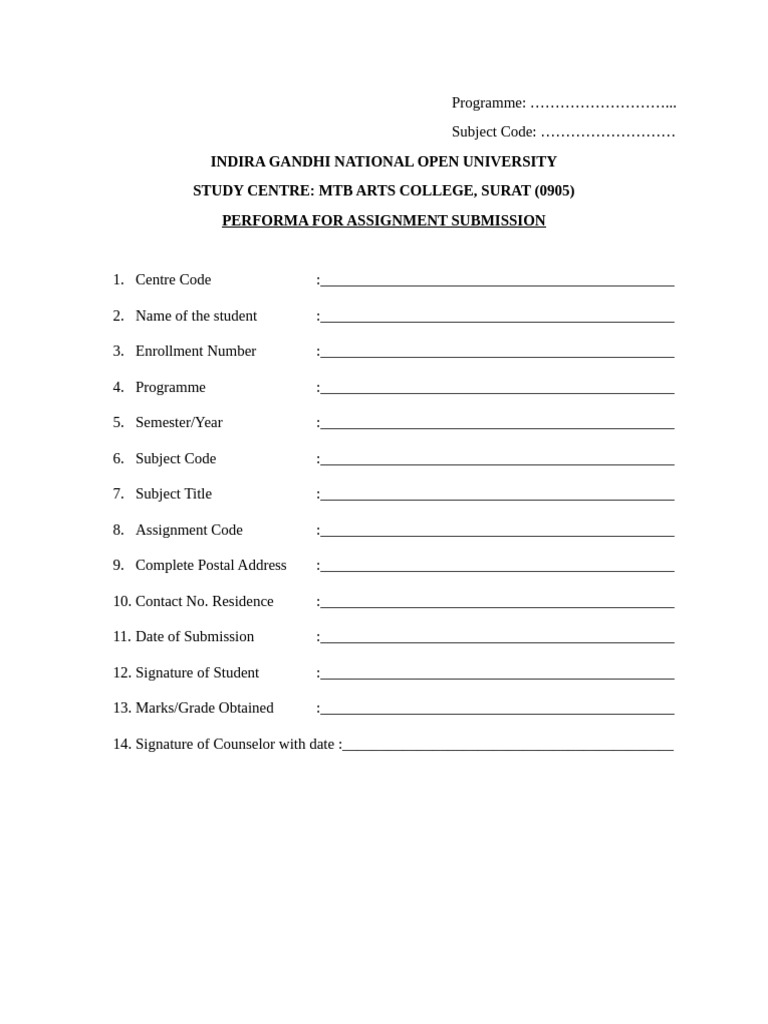 IGNOU Assignment Submission Format | PDF
