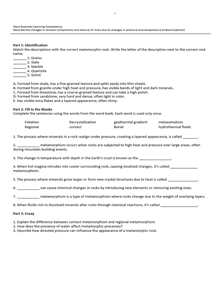 LESSON 4 Metamorphism | PDF | Rock (Geology) | Natural Materials