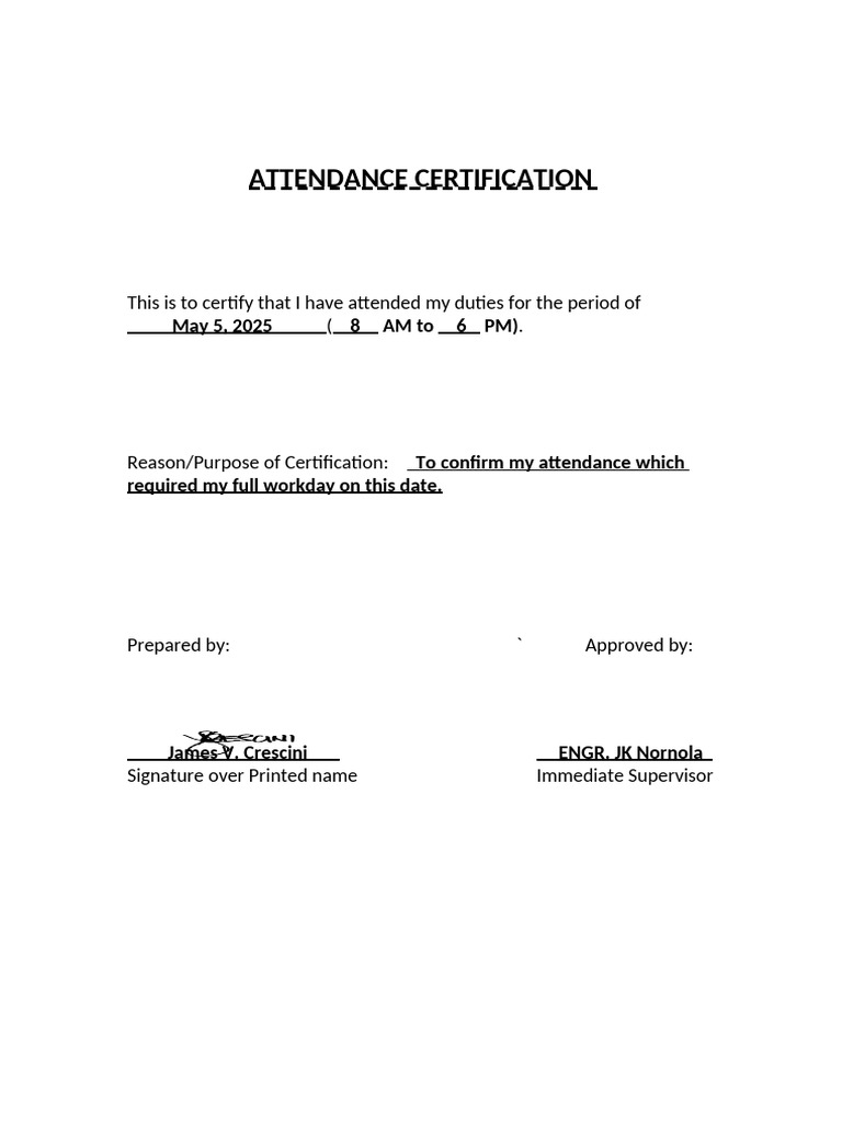 Attendance Certification | PDF