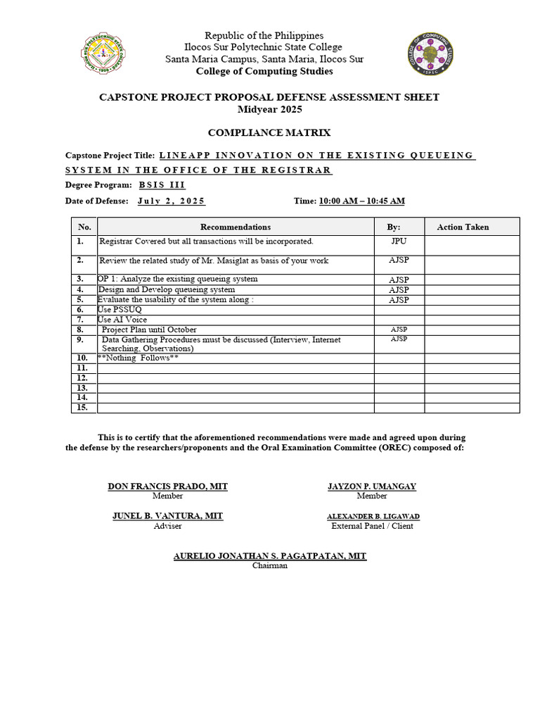 Capstone Project Defense Assessment Sheet | PDF
