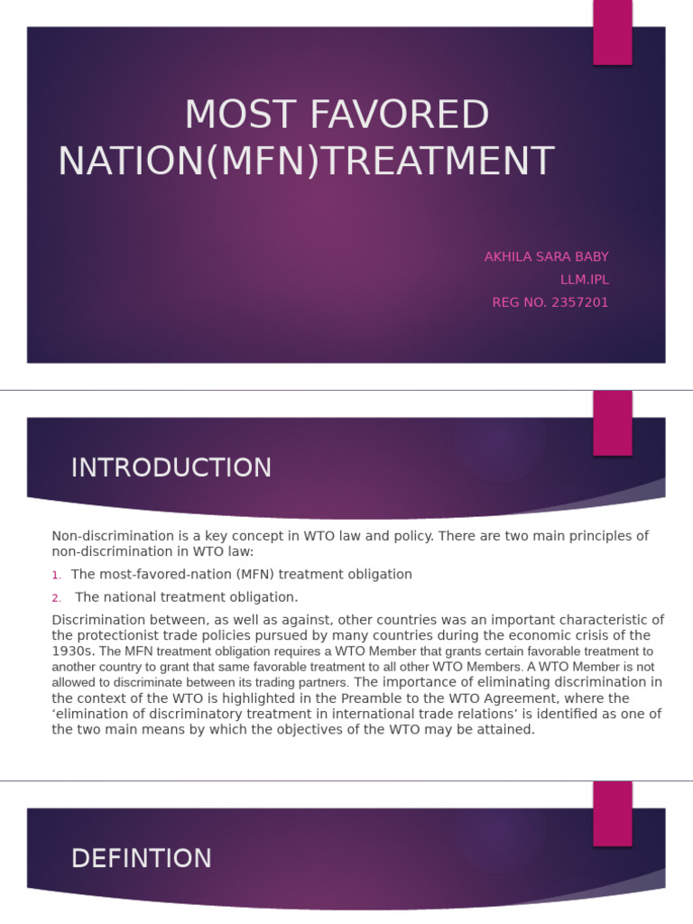 Understanding MFN Treatment in WTO | PDF | Most Favoured Nation | World ...