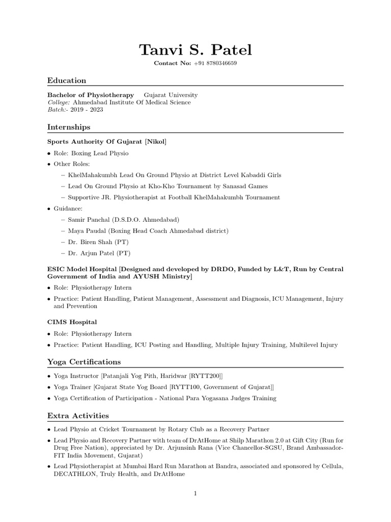 DR - Tanvi (PT) CV | PDF