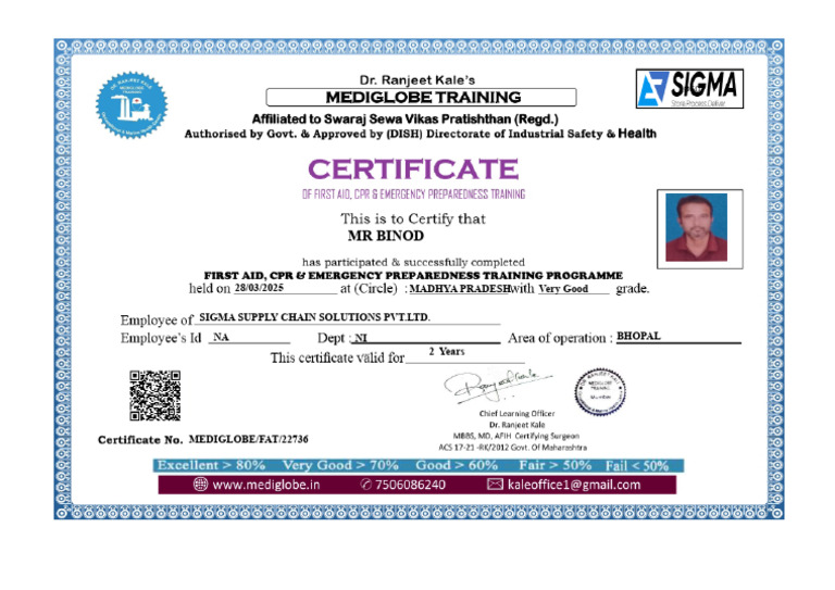 BINOD - First Aid Certificate | PDF