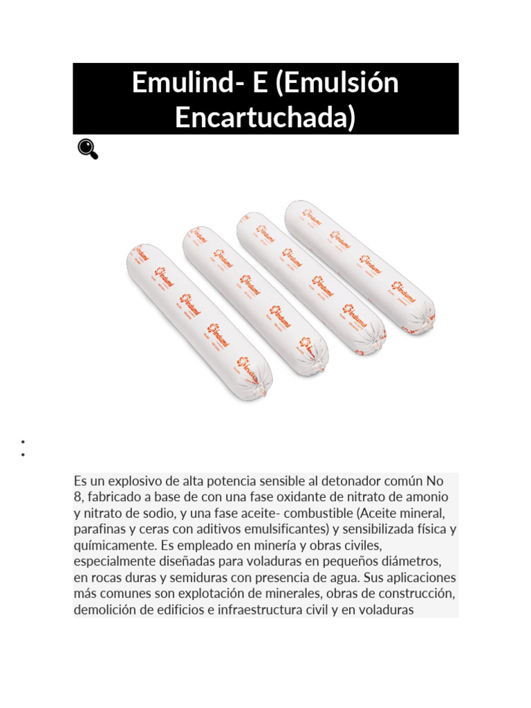 Emulind y Indugel: Explosivos de Alta Potencia | PDF | Materiales ...