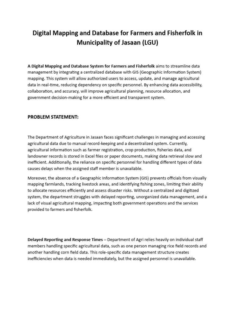Digital Mapping and Database For Farmers and Fisherfolk | PDF ...