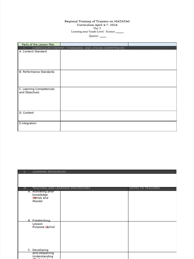 Matatag Curriculum Lesson Plan Guide | PDF