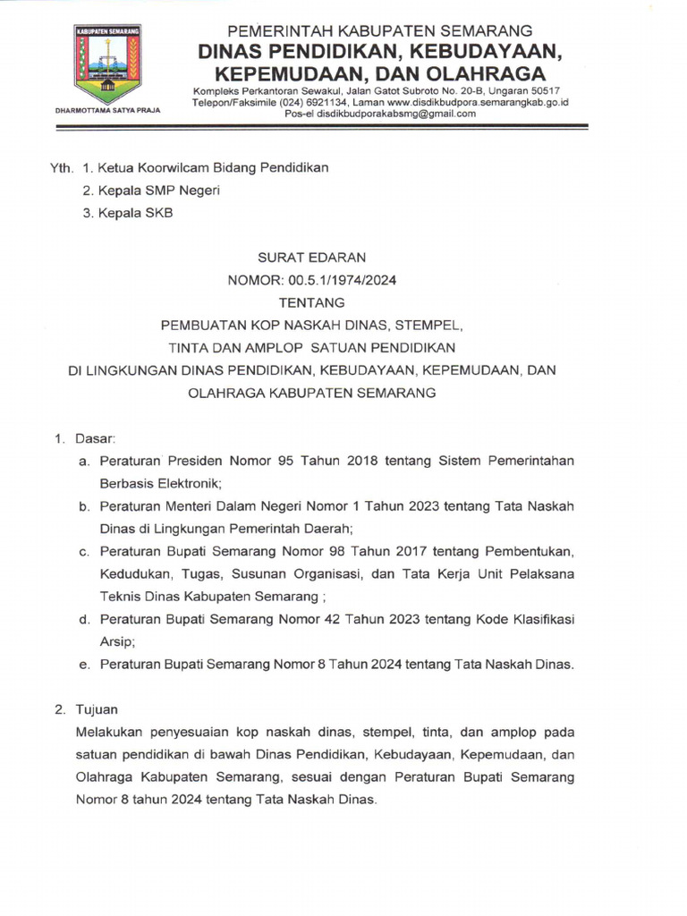 Surat Edaran - Kop Naskah Dinas, Stempel, Tinta Dan Amplop | PDF