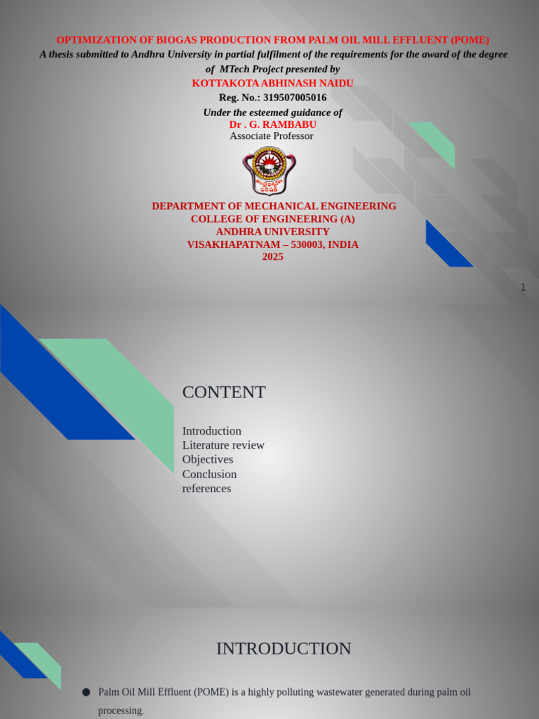 Optimization of Biogas Production From Palm Oil Mill Effluent (Pome ...