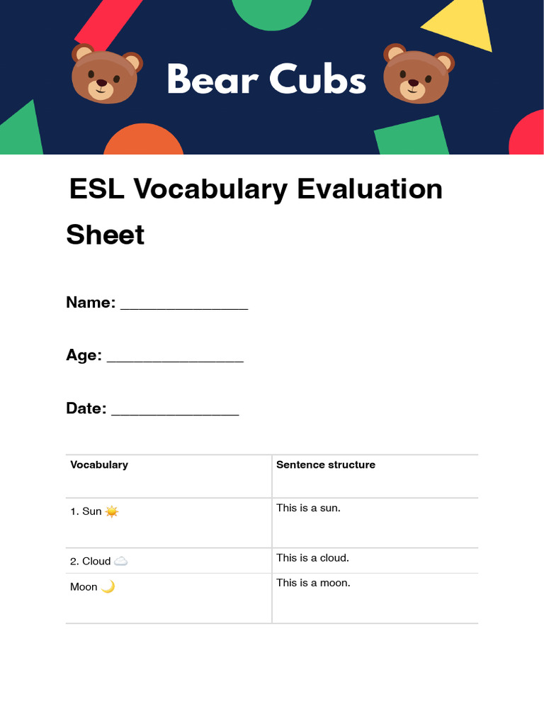 ESL Vocabulary Evaluation Form | PDF