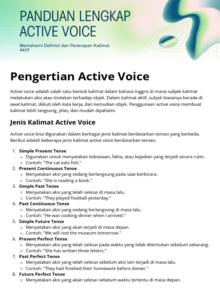 Definisi dan Contoh Active Voice | PDF