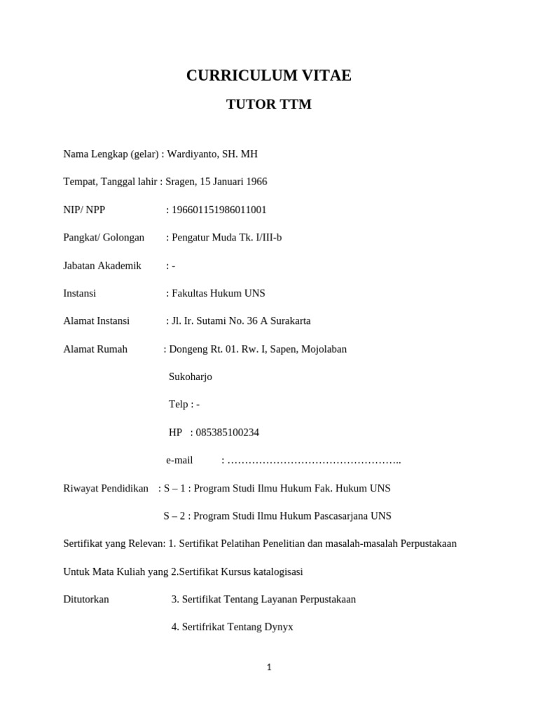 Curriculum Vitae Tutor Ut | PDF