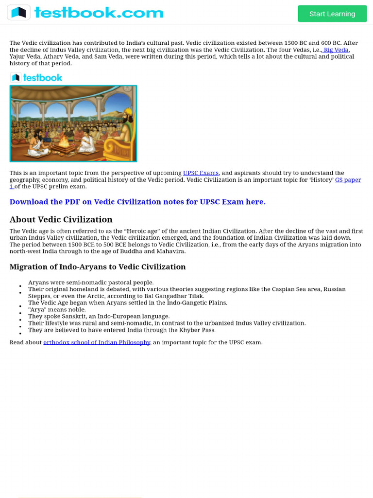 Vedic Civilization - Ancient History Notes For The UPSC Exams! | PDF