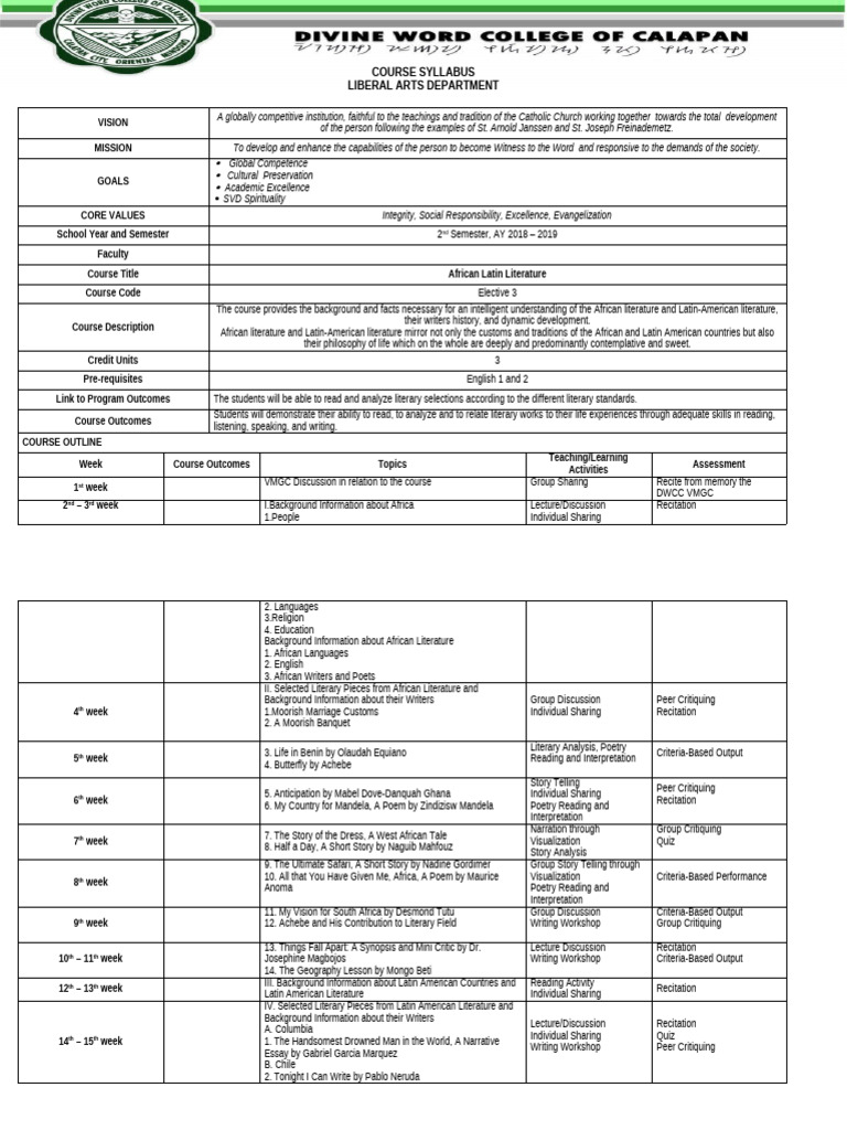 African Latin Syllabus Ched Pattern | PDF | African Literature ...