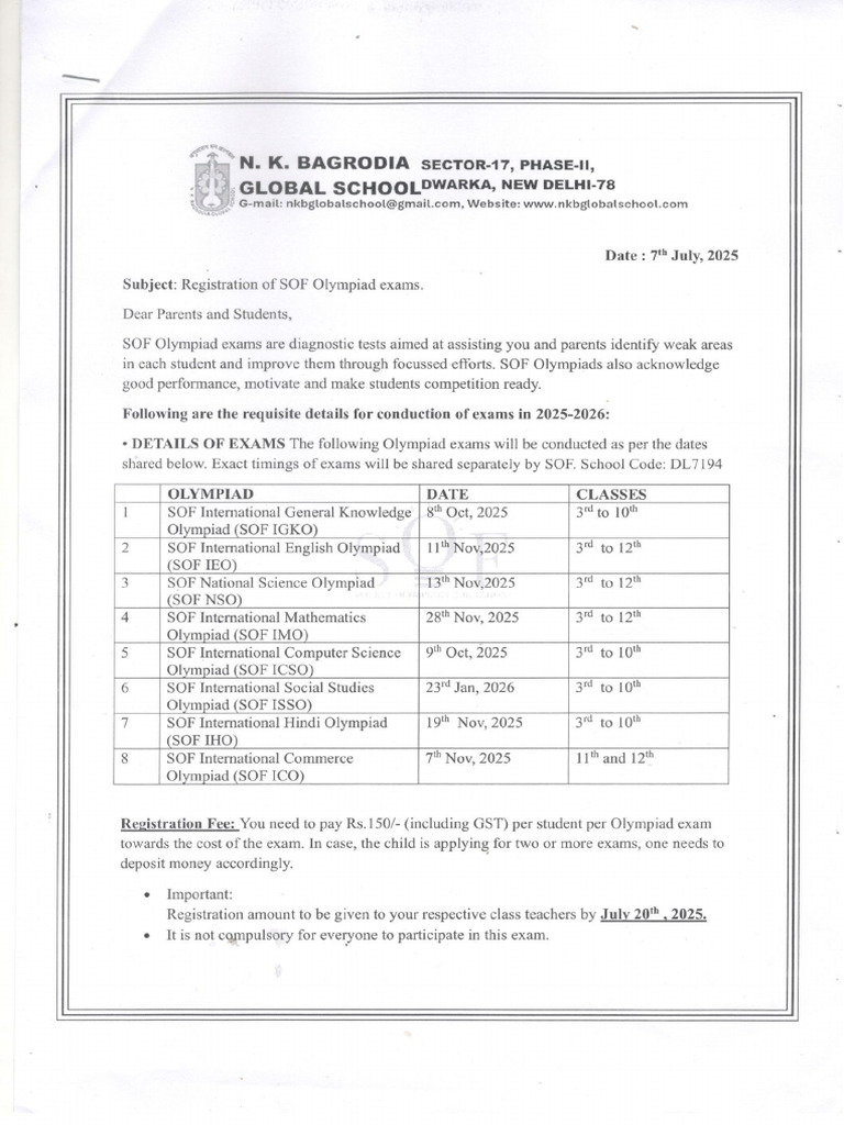 SOF Circular Session 2025-2026 | PDF