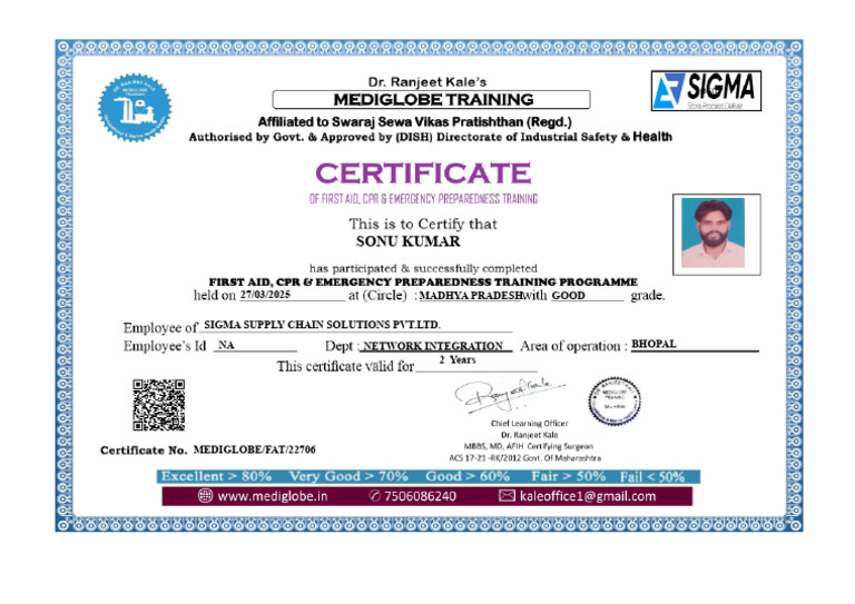 SONU KUMAR - First Aid Certificate | PDF