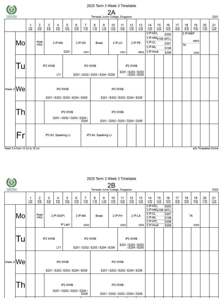 2025 Term 3 Week 3 Class Schedule | PDF