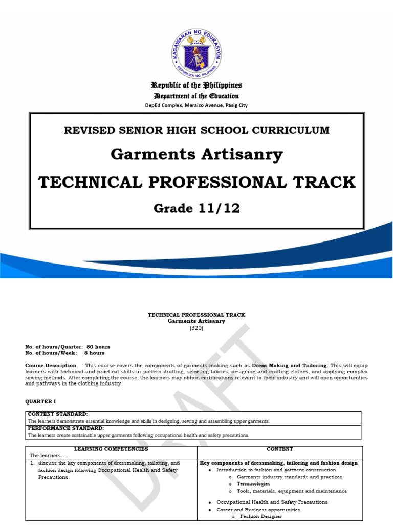 Garments Artisanry Curriculum Guide | PDF | Seam (Sewing) | Trousers