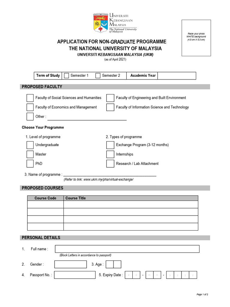 UKM Non-Graduate Application Form | PDF