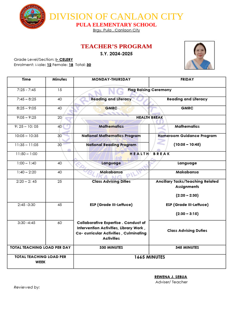Rowena Teachers-Program-Sy-2024-2025 | PDF | Education Theory | Written Communication
