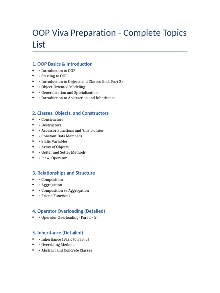 OOP Viva Topics List | PDF