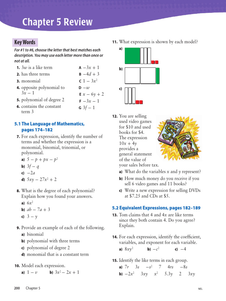 Adding and Subtracting Polynomials Chapter Review+(1) | PDF ...