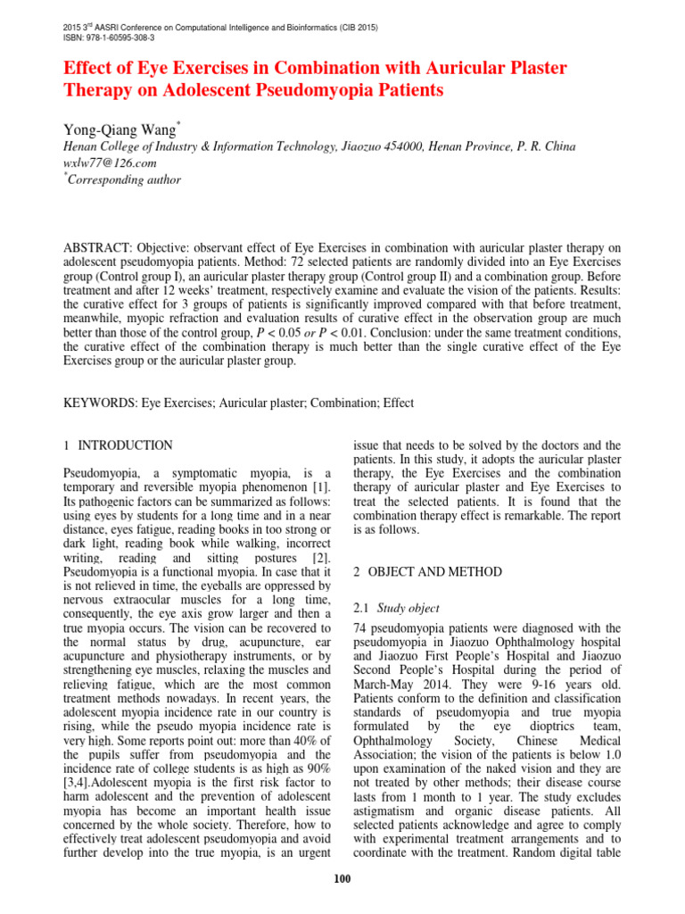 Eye Exercises for Adolescent Pseudomyopia | PDF | Myopia | Acupuncture