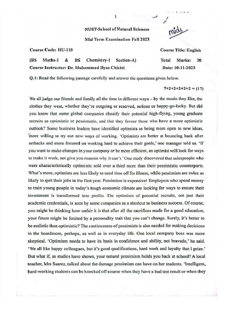 Mid Term Paper 2023 | PDF