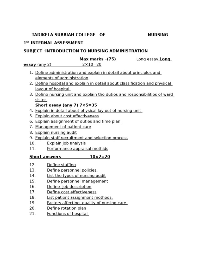 Nursing Administration Assessment Guide | PDF