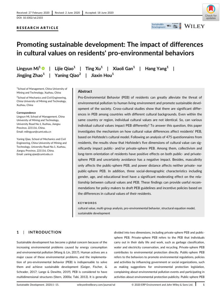 Promoting Sustainable Development: The Impact of Differences in ...