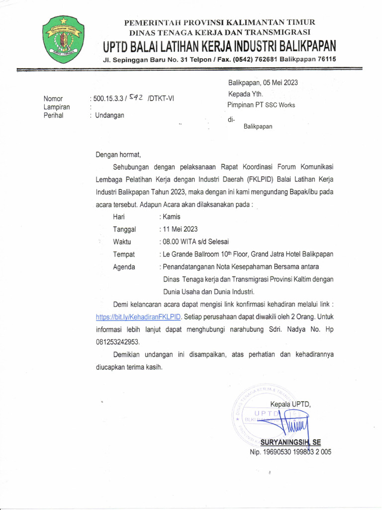 Undangan Acara Penandatanganan Mou PT SSC Works | PDF