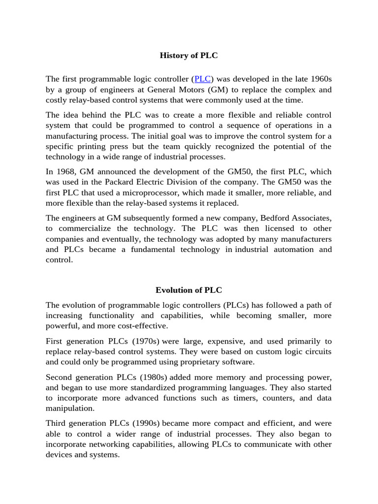 Evolution and History of PLC | PDF | Programmable Logic Controller ...