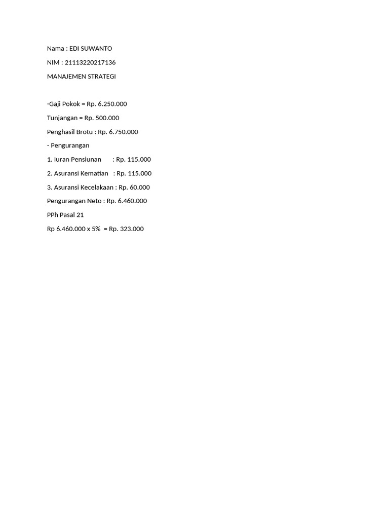 Rincian Gaji dan PPh Edi Suwanto | PDF