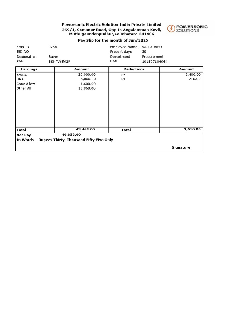 Pay Slip Vallarasu-June | PDF
