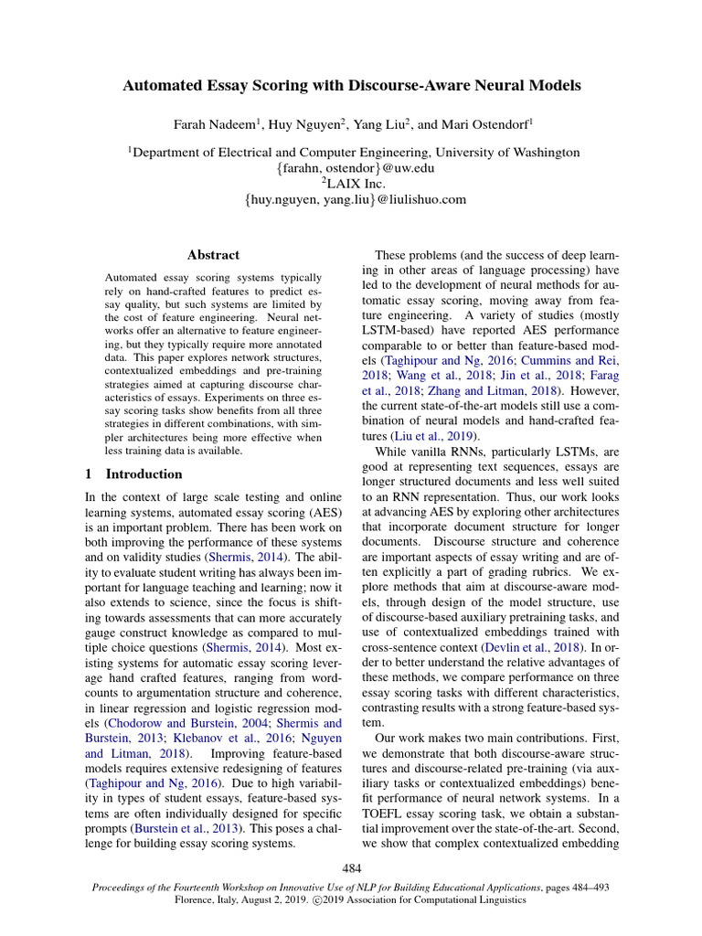 Discourse-Aware Neural Essay Scoring | PDF | Machine Learning | Learning