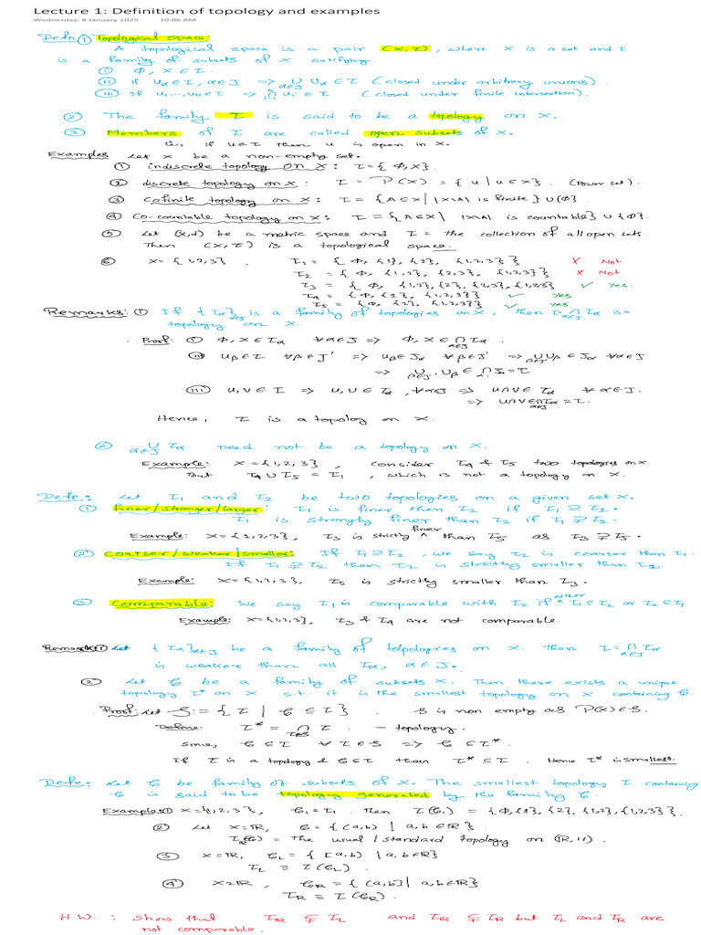 Lecture 1 Definition of Topology and Examples | PDF