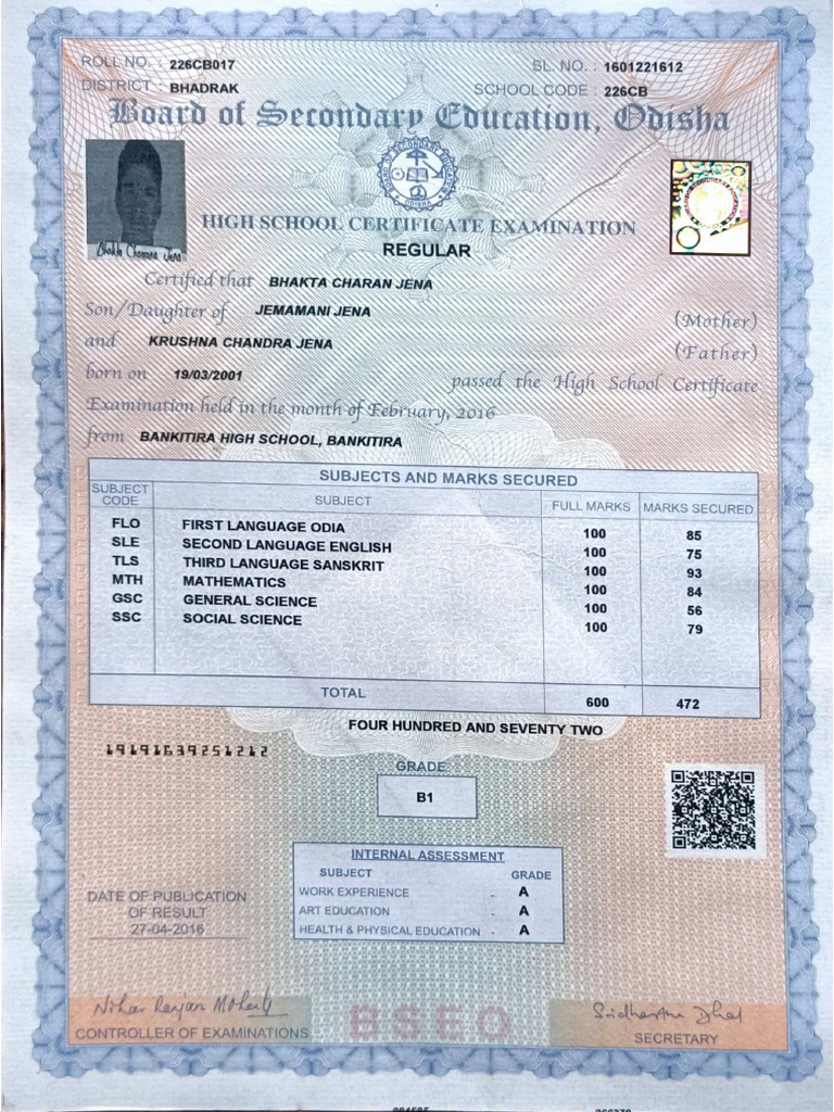10th Certificate | PDF